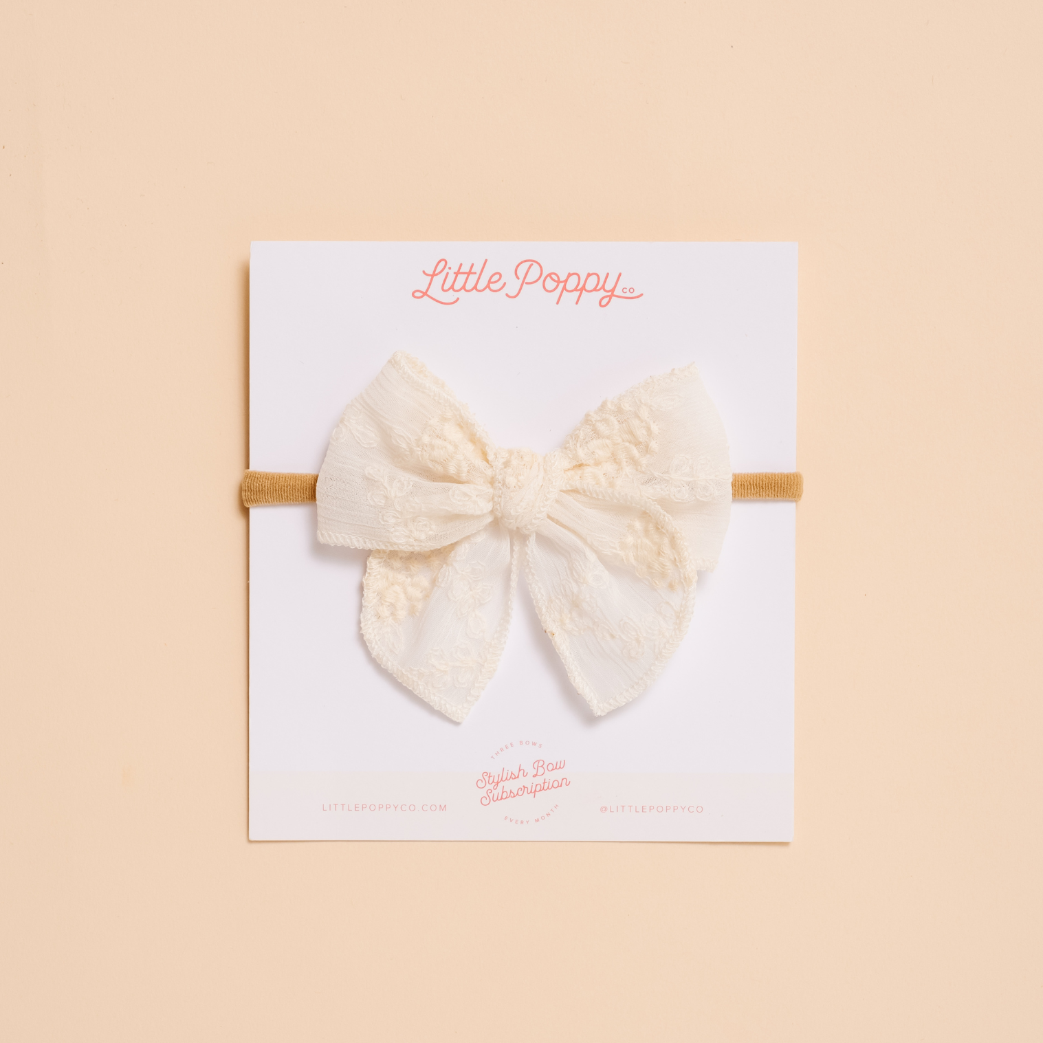 Ivory Georgette Embroidered Floral Bow for girls, Summer Bow – Little ...